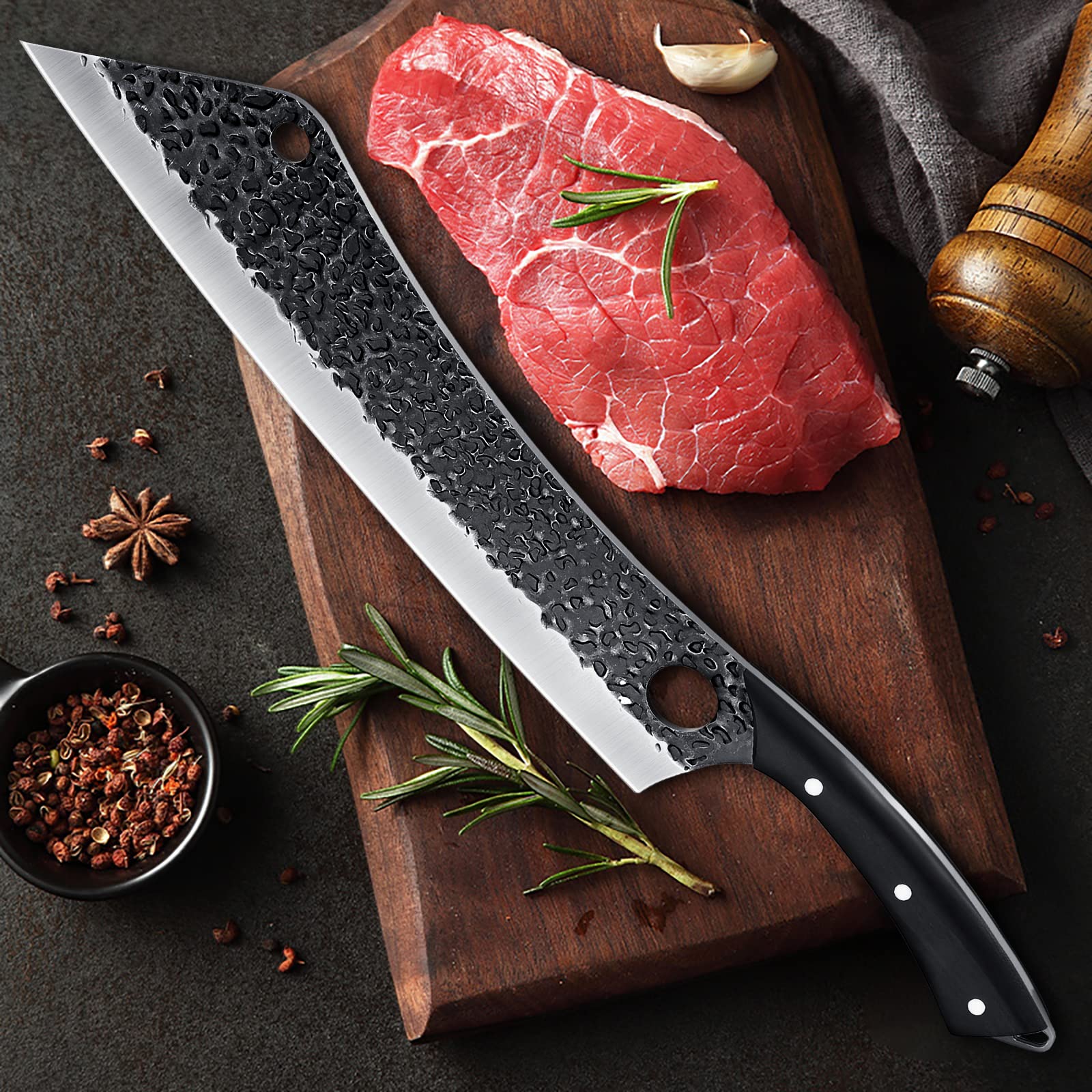 PURPLEBIRD 12 Inch Carving Knife Ultra Sharp Slicing Knife Feather Boning Butcher Knife with Leather Sheath