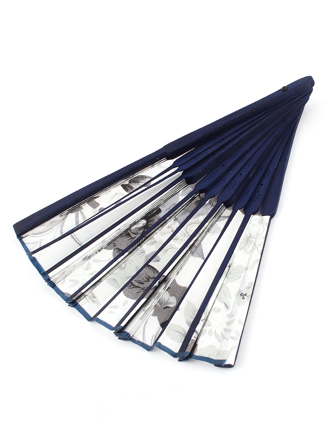 Qtqgoitem White Navy Blue Ribs Peony Pattern Foldable Hand Fan (model: dc2 27c 444 cc6 ced)