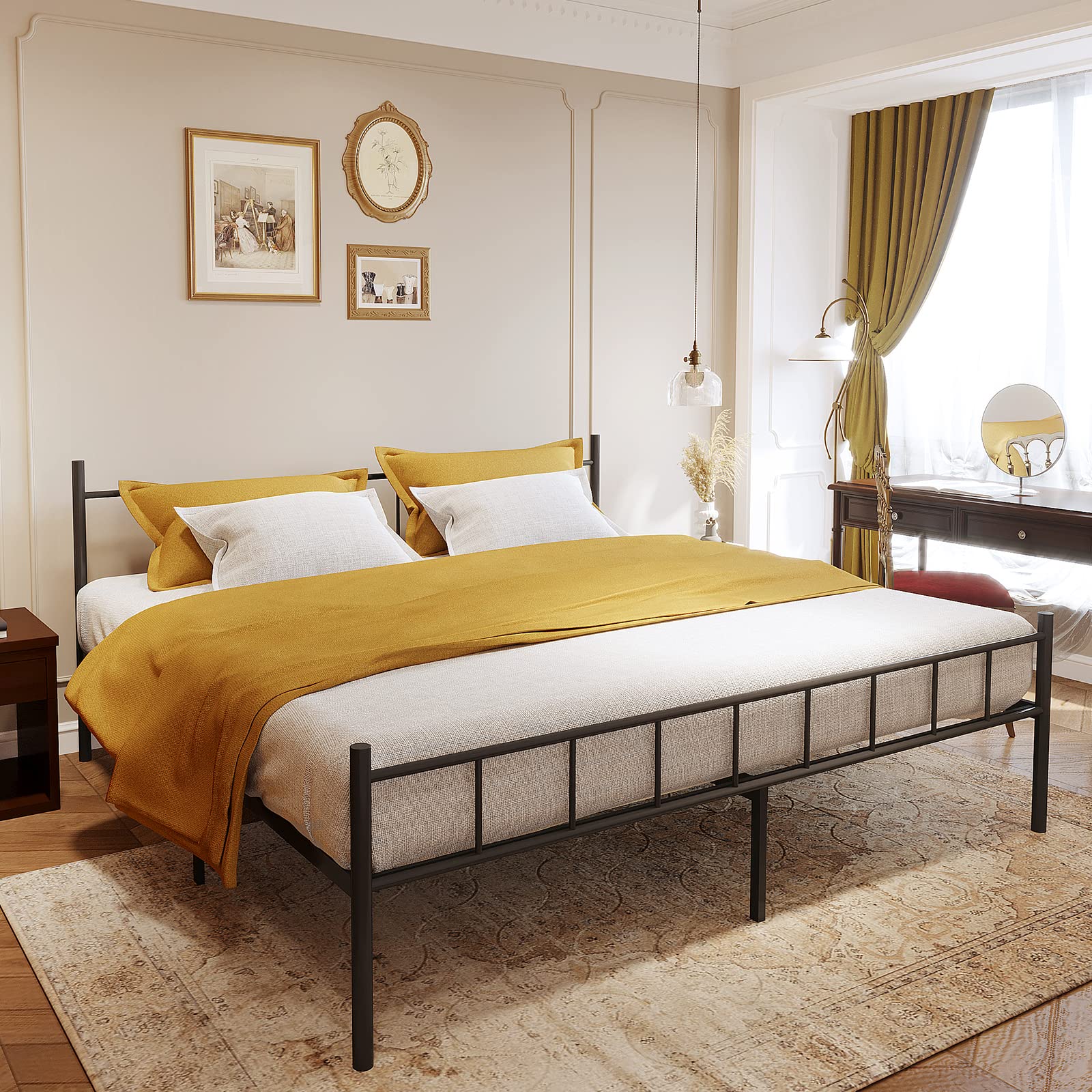 zunatu Metal Bed Frame Platform with Headboard & Footboard Heavy Duty Sturdy Foundation Storage Space Squeak Resistant Easy Assembly,NO Box Spring Needed,King