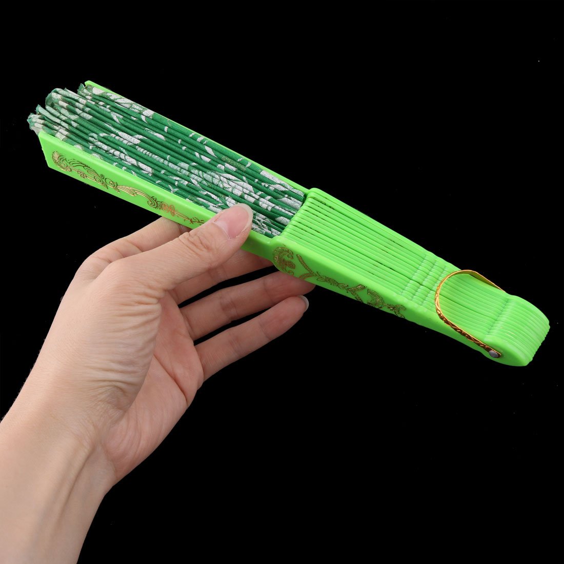 Qtqgoitem Women Polyester Chinese Style Cosplay Artistic Handle Folding Fan 24cm Length Green (model: 20f eba 356 fb8 6f6)