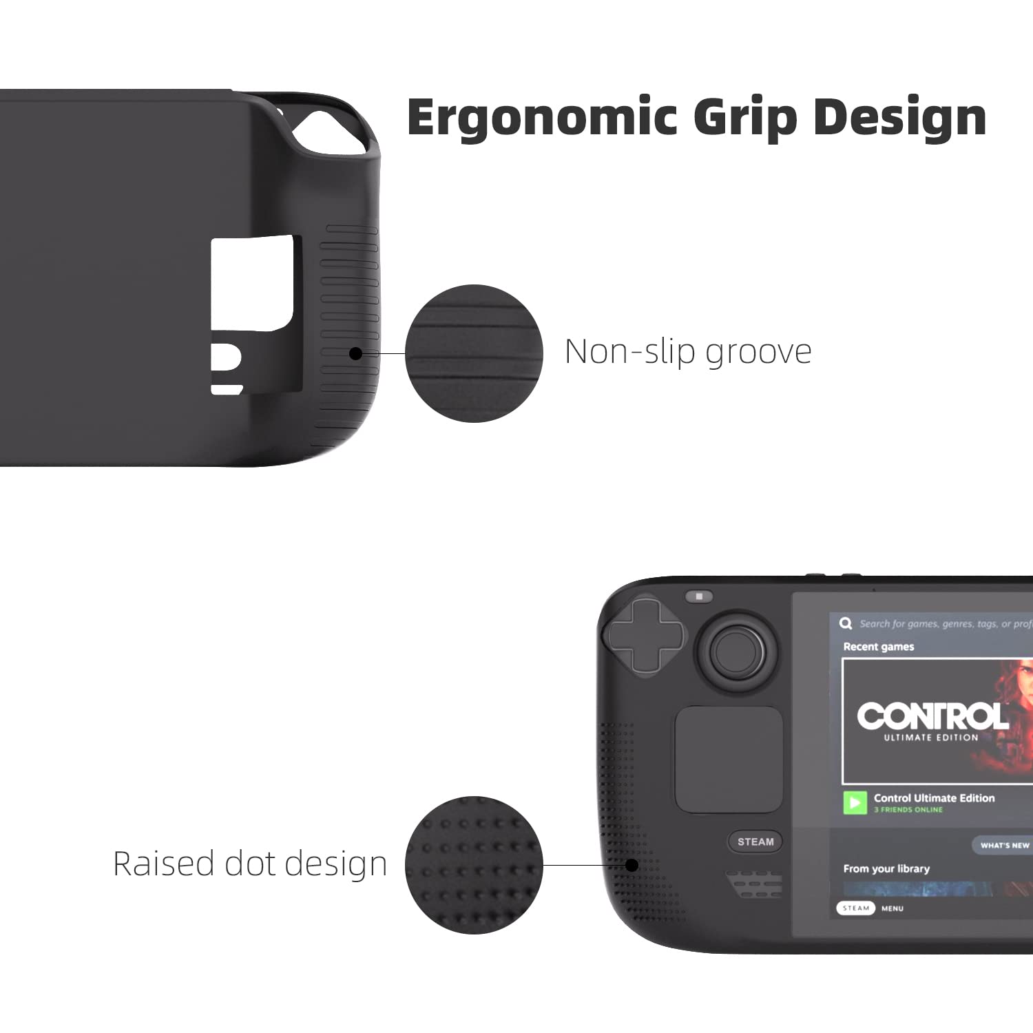 Silicon Protective Cover for Steam Deck, Soft Anti-Slip Shock Proof Anti-Scratch, Ergonomic Grip Design, Drop Protection Grip Case (Black)