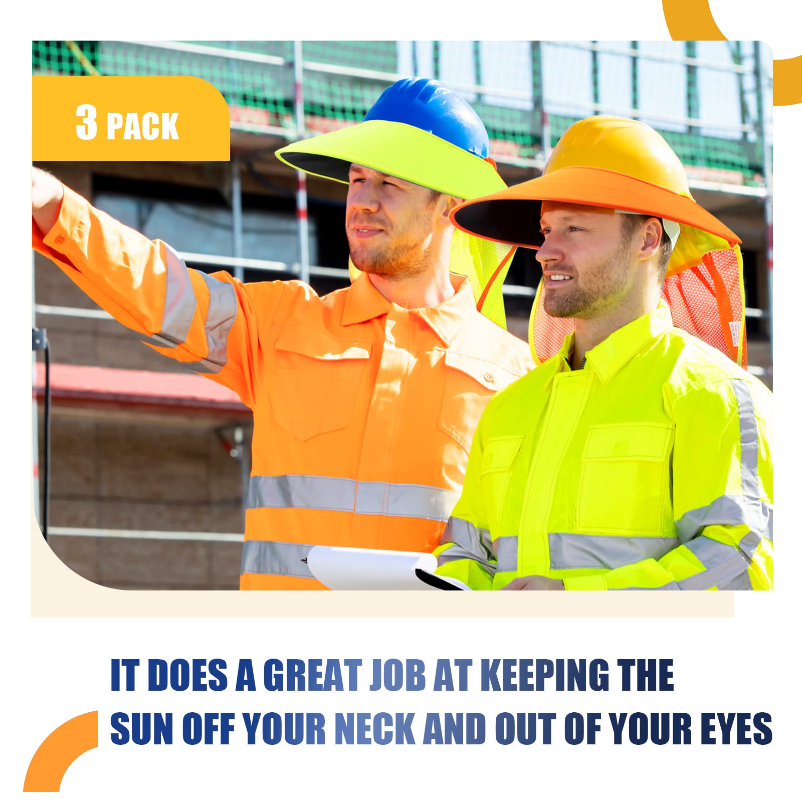 Reflective Hard Hat 3 Pack Brim Mesh Sunshade High Visibility Hard Hat Neck Sun Shade Hard Hat Brim Shade Hard Hat Accessories for Outdoor Activities and Sports