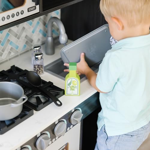 Melissa & Doug Wooden Chef’s Pretend Play Toy Kitchen With “Ice” Cube Dispenser – Charcoal Gray - Kitchen Play Set For Toddlers And Kids Ages 3+