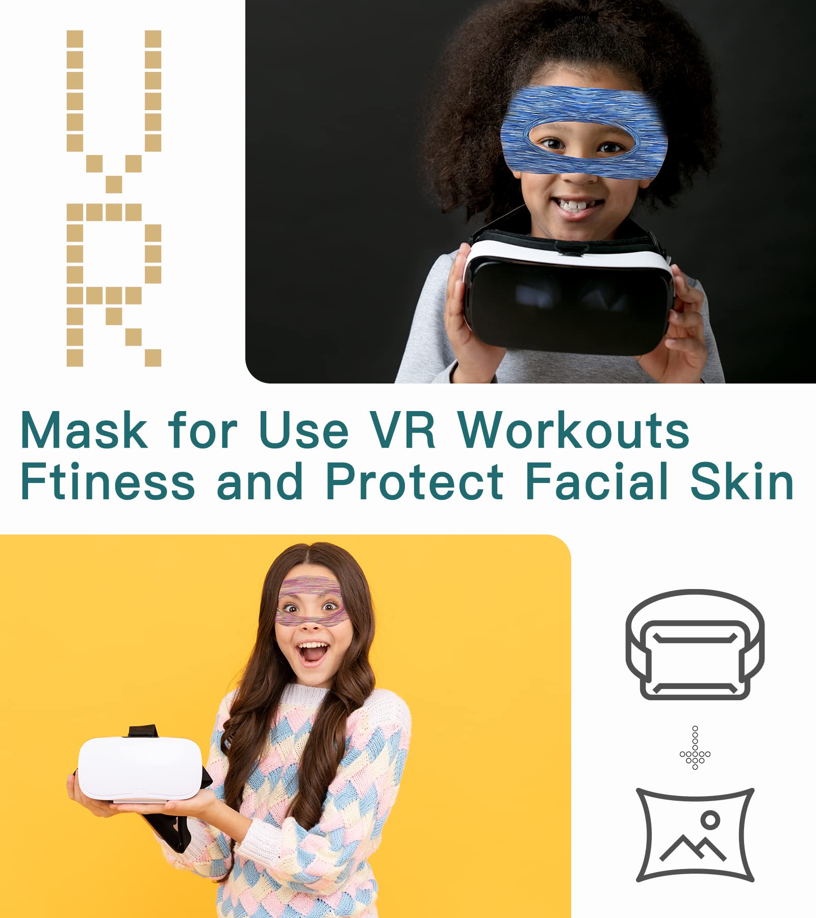 SKNBC Home VR Eye Mask Cover Breathable Sweat Band Adjustable Sizes HMD Padding for VR Workouts Supernatual with Virtual Reality Headsets Oculus Quest 2 Facemask VR Gear(2pcs)