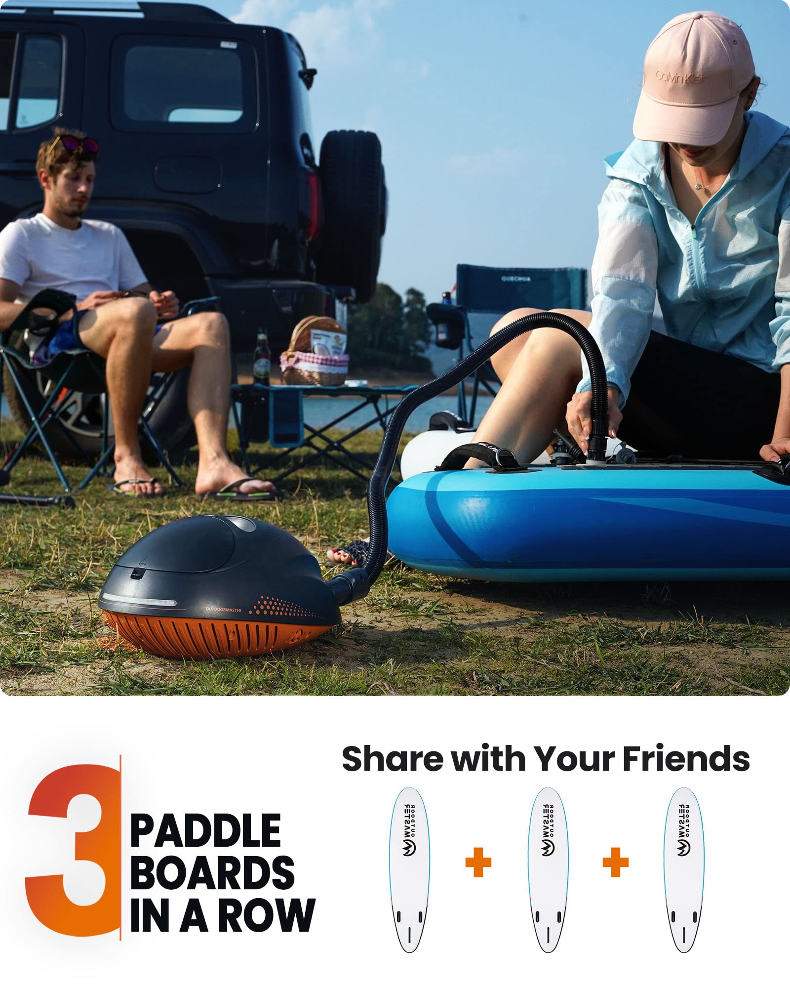 OutdoorMaster 16PSI High Pressure SUP Air Pump with Rechargeable Battery The Whale - Intelligent Dual Stage Inflation & Auto-Off Feature and Deflation Function for Inflatable Stand Up Paddle Boards