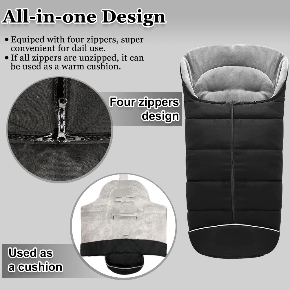 XIFAMNIY Toddler Multi-Use Water Proof Oudtoor Universal Drawstring Large Stroller Bunting Bag, Winter Baby Warm Stroller Bunting Bag, Suit for 6-24M（ Black Drawstring）