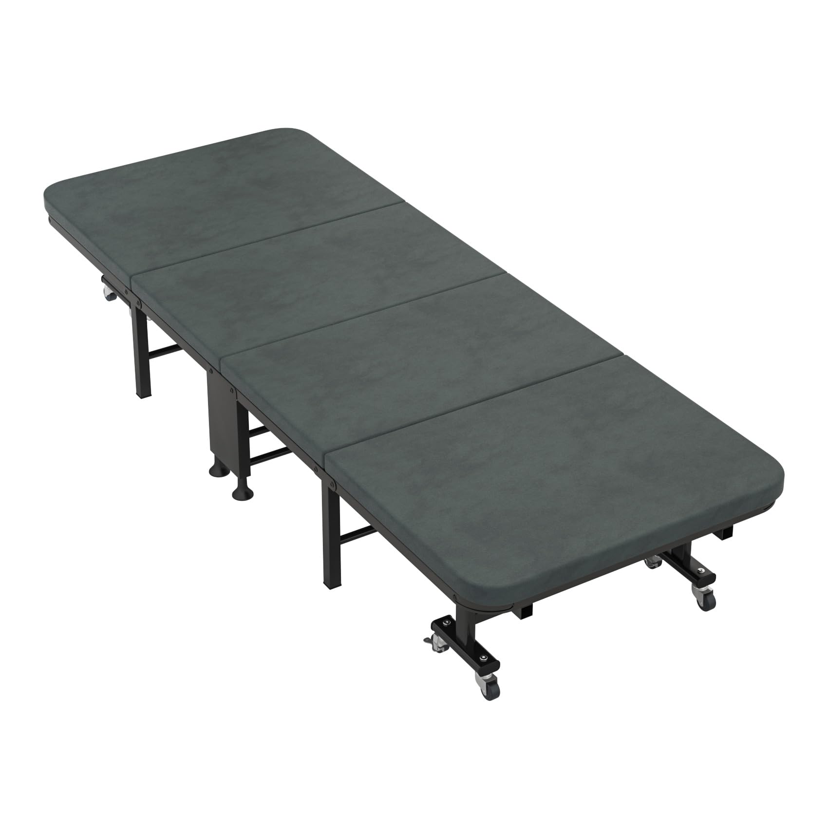 LEAIJIAFY Portable Folding Bed with Foam Mattress and Adjustable Backrest,Nap Cot Daybed for Adults,Sleep Cot Rollaway Bed for Siesta,Metal Bed Frame with 8 Wheels,23.62" Width,Office