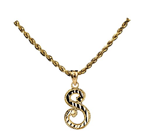LoveBling 10K Yellow Gold Diamond Cut Cursive Initial Pendant Charms Available Letters from A to Z (S)