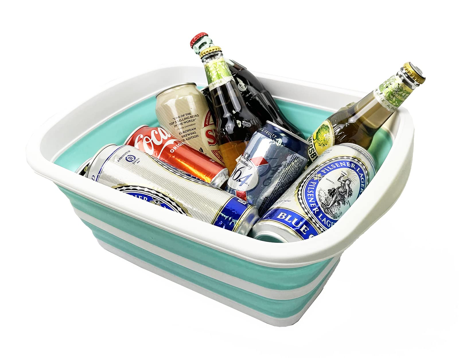 SAMMART 10L (2.6 Gallon) Collapsible Tub-Foldable Dish Tub-Portable Washing Basin-Space Saving Plastic Washtub (White/Sage Green)