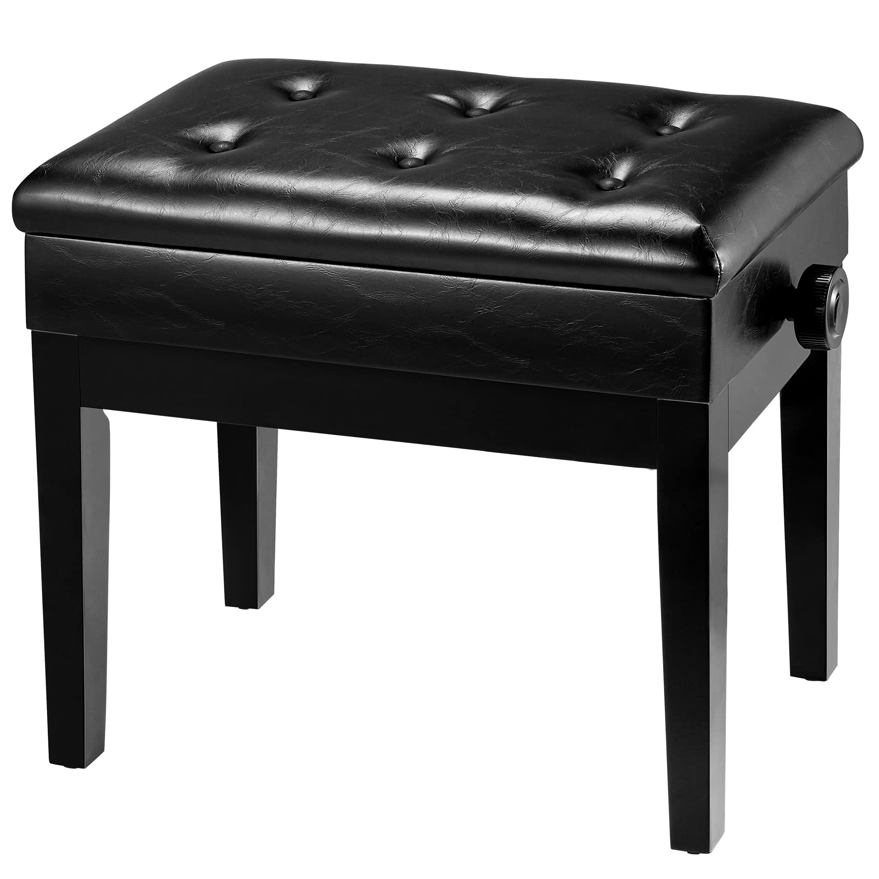 RYNSTO Piano Bench Adjustable with PE Leather High-Density Sponges Pad, Storage Compartment for Music Sheet,Solid Hard Wood Construction,Piano Stool,21.26×13.4×16.7,Weight Capacity 552lbs,Black