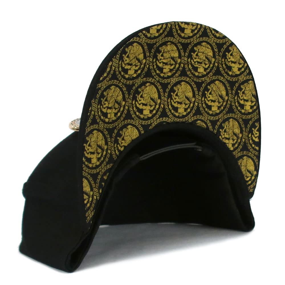 Mexican Mexico Hat Federal Metallic Gold Logo Snapback Flat Bill Baseball Cap (Black)
