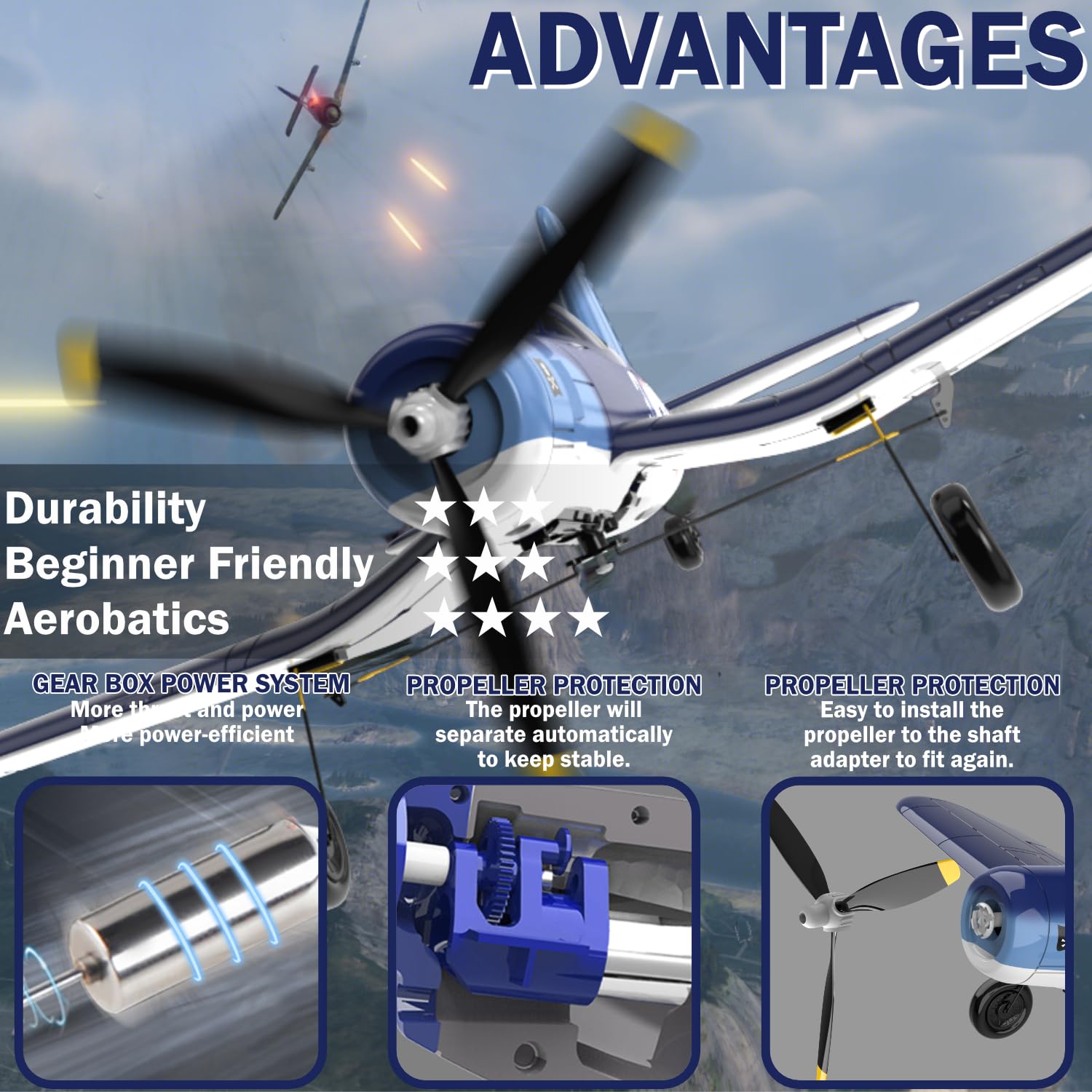 LEAMBE RC Plane 4 Channel Remote Control Airplane with 3 Modes - Ready to Fly Upgrade F4U Consair RC Airplane for Beginners Adult with Xpilot Stabilization System & One Key Aerobatic