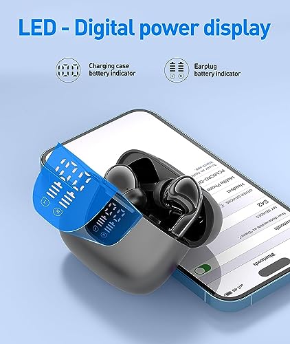 Vtkp Bluetooth Headphones True Wireless Earbuds 60H Playback LED Power Display Earphones with Wireless Charging Case IPX7 Waterproof in-Ear Earbuds with Mic for TV Smart Phone Computer Laptop Sports