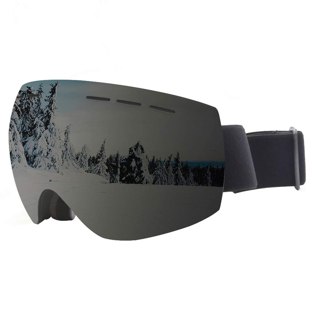 LR Ski Goggles Snowboard Goggle Over Glasses with Anti-Fog Spherical Dual Interchangable Lens for Men Women UV400 3002 (Black/Classic Grey)