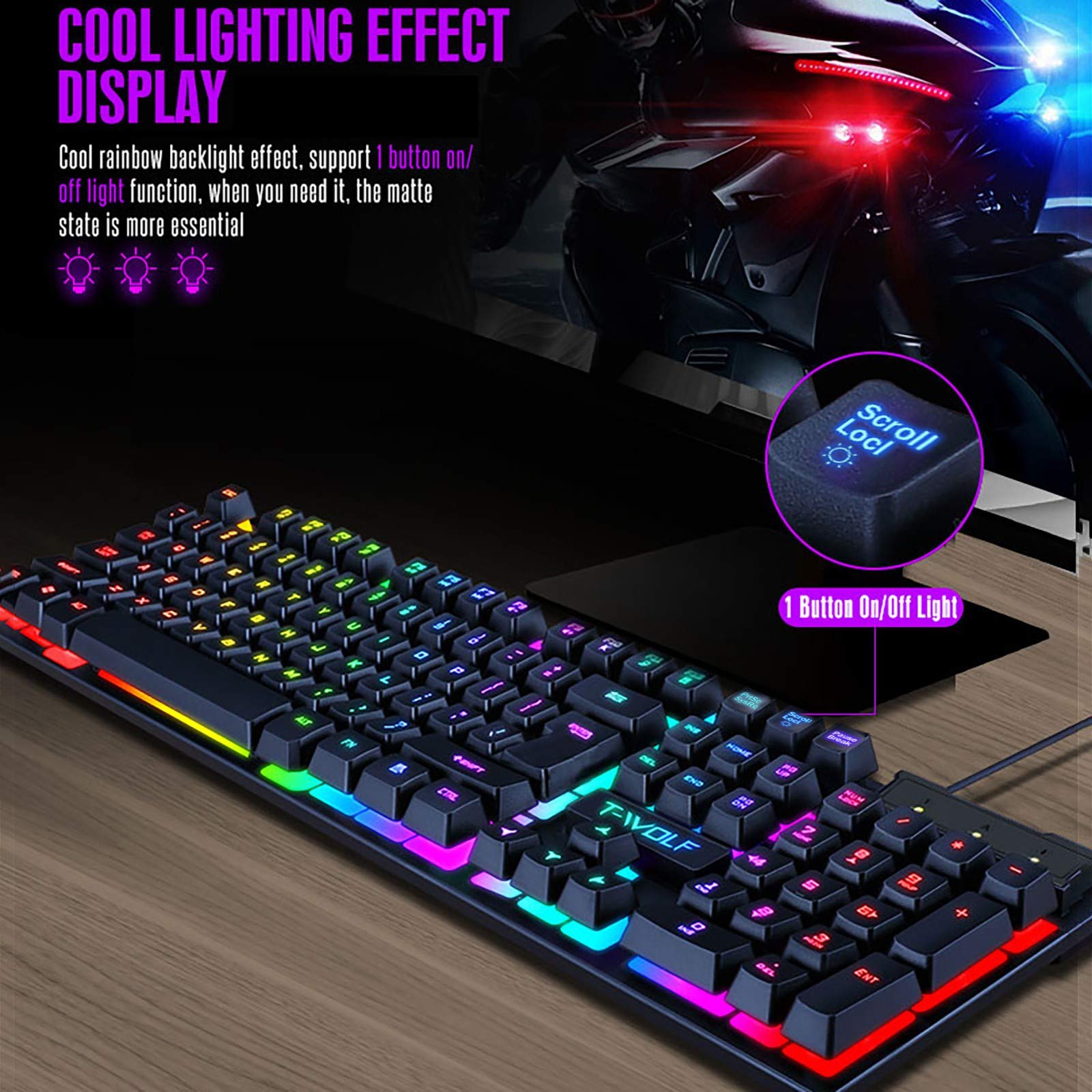 RGB Gaming Keyboard and Mouse-Light Up & LED Backlit Mechanical Keyboard & Mouse Combo-Rainbow Keyboard with 104 Keys- Gaming Mouse, for PS4, PS5, Xbox, PC, Laptop-Black