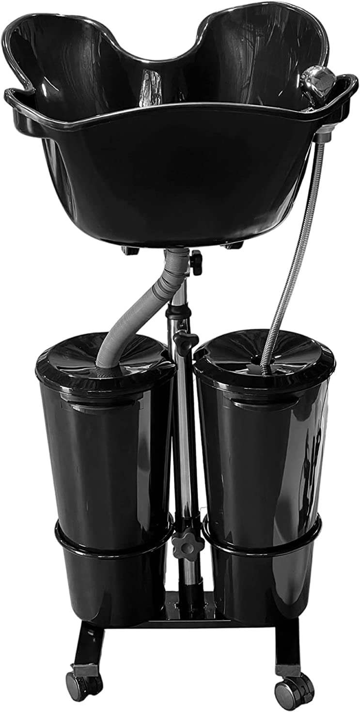 Shampoo Bowl Electric Pump with 2 Water Tanks/Portable Shampoo Basin Deep Sink Hair Washing Sink with Drain Hose for Home