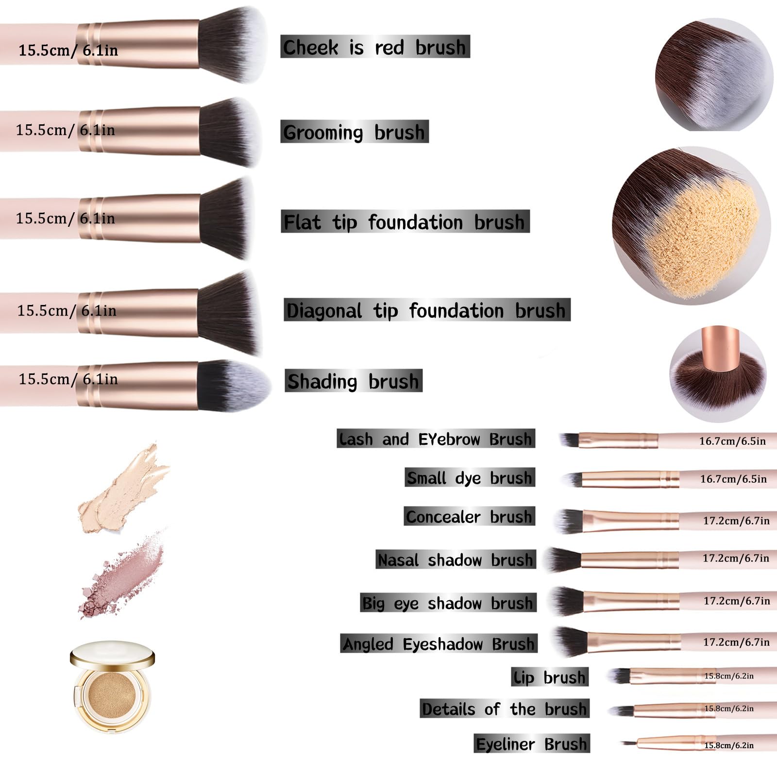 YJ-Anyue Makeup Brushes Pink wooden Makeup Brushes Set Premium Synthetic Foundation Brushes Blending Face Powder Eye Shadow Concealer Make Up Brushes Tool (14PCS Pink)