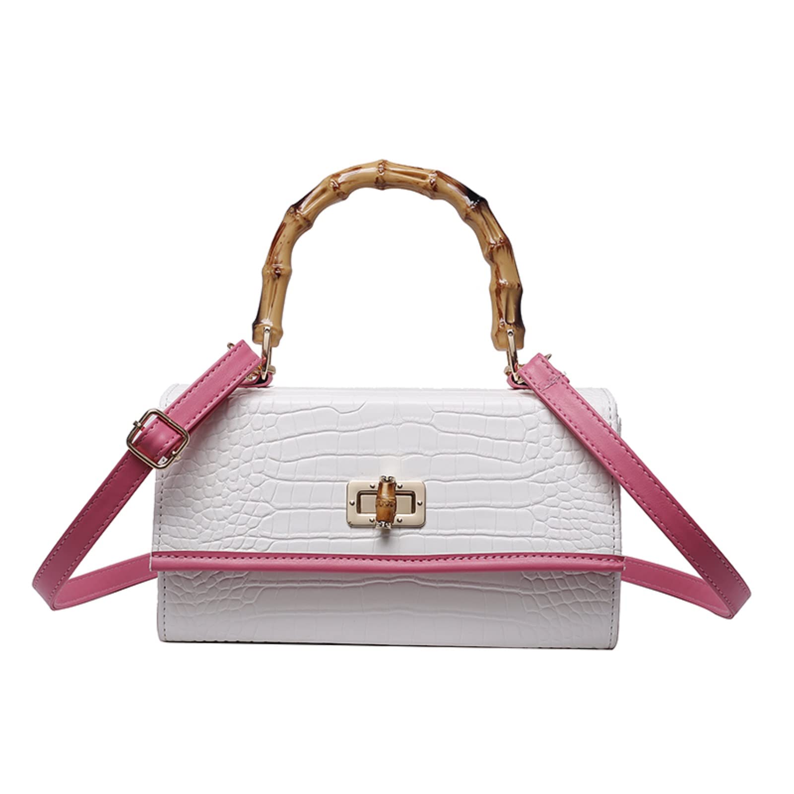 seropian Women's Small Leather Rectangular Handbag Crossbody Purse Handbag Shoulder Bag Handle Satchel Purse Boho Shoulder Bag (pink)