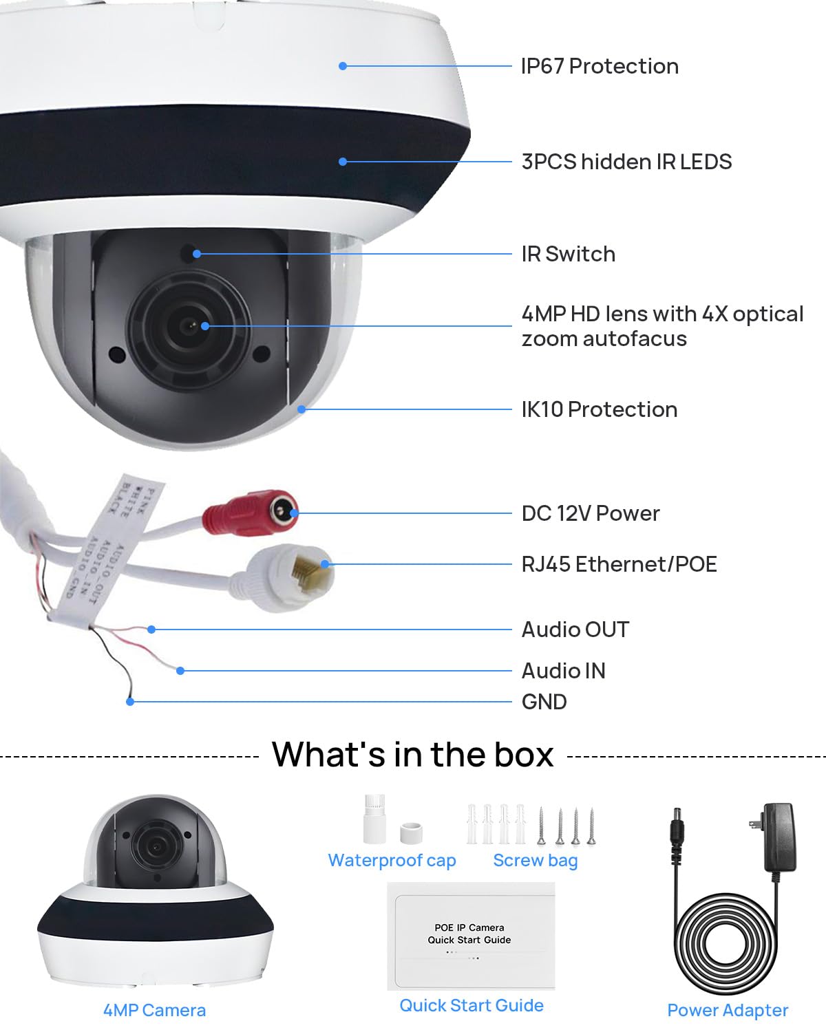 VIKYLIN 4MP Full Color Security PoE IP Camera with Mic/Audio,Smart Motion Detection,F1.0 Aperture 2.8mm Lens Outdoor Bullet Camera with 24/7 Full Color Night Vision,WDR&3D DNR,IP67 (VK047C)