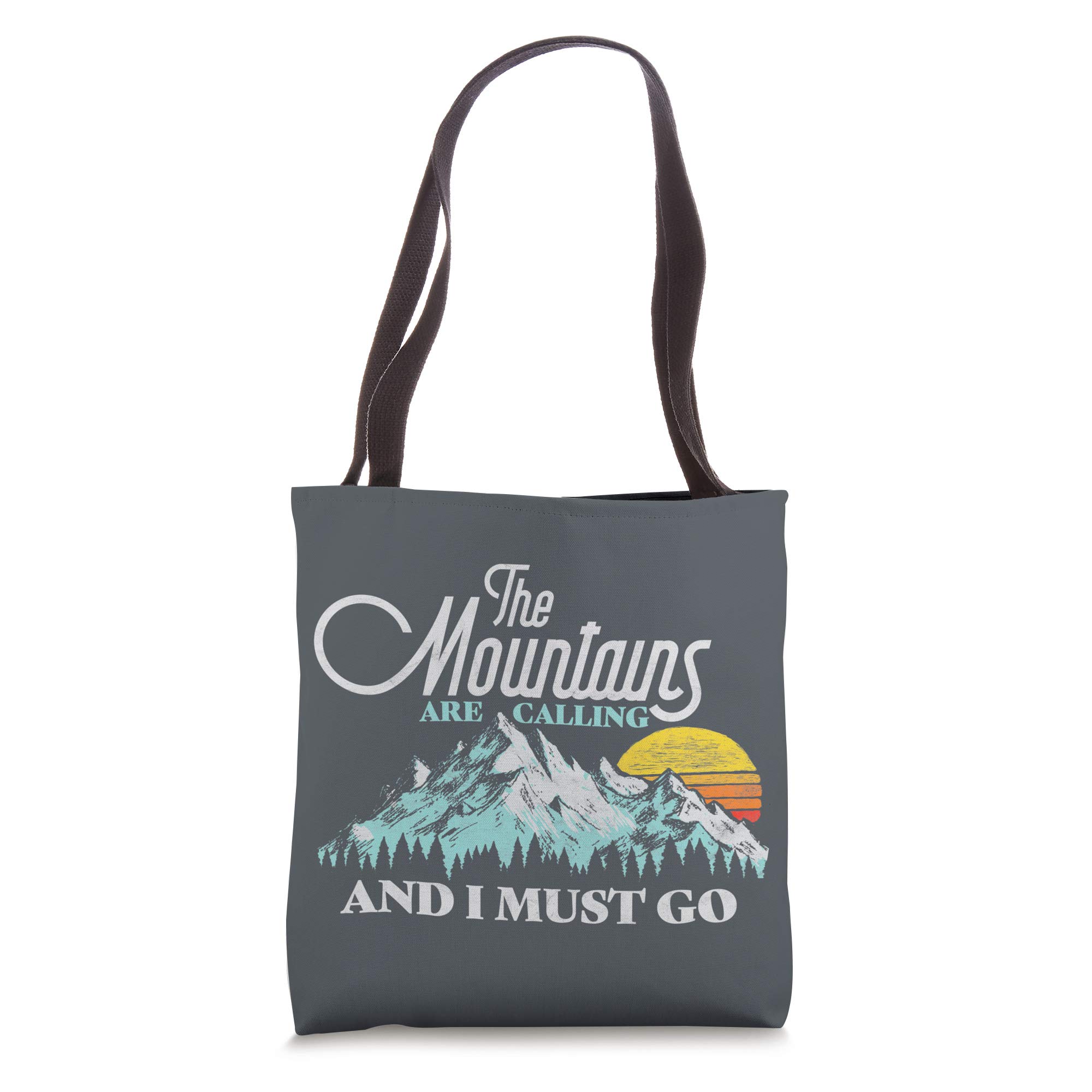 Mountains Are Calling & I Must Go Retro 80s Vibe Graphic Tote Bag