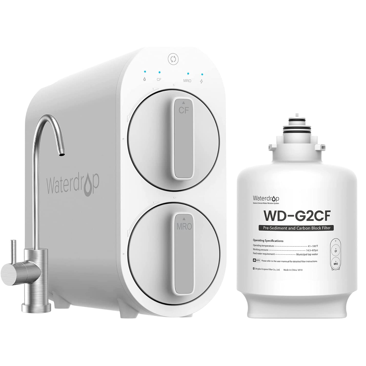 Waterdrop G2 Reverse Osmosis System with WD-G2CF Filter, 7 Stage Tankless RO Water Filter System, Under Sink Water Filtration System