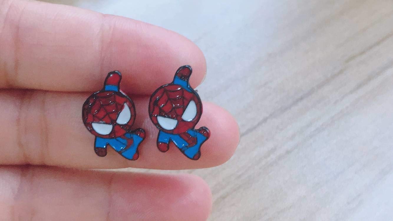 Lovely Cartoon Spider Man with Charm Section Web Brass Necklace Cool Jewelry for Women Girls (Earring)