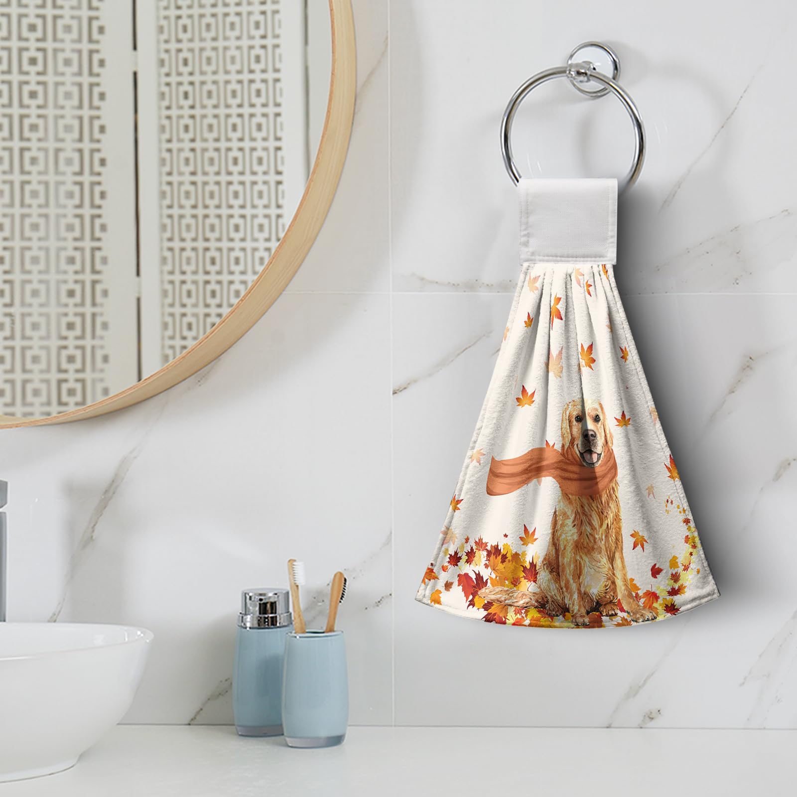 Kwlegh Dog Hand Towels for Bathroom Set of 2 Puppy Hanging Dish Towels Kitchen Towel with Hanging Loop Small Fingertip Tie Towel for Dog Lovers