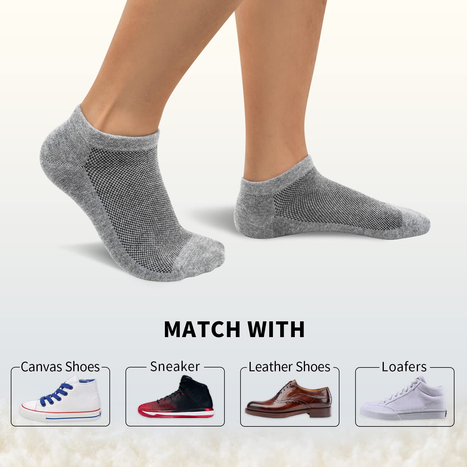SIXDAYSOX 8 Pack Mens Ankle Socks Low Cut Comfort Casual Socks Size 13-15 Grey