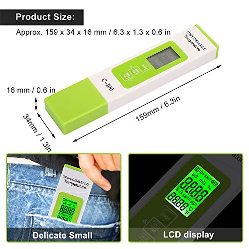 Water TDS Meter,5 in 1 TDS, EC, Salinity,Temperature Meter, Specific Gravity of Sea Water Accurate & Reliable ppm Meter,Digital Water Tester for Drinking Water, Aquariums, Swimming Pool, Hydroponic S