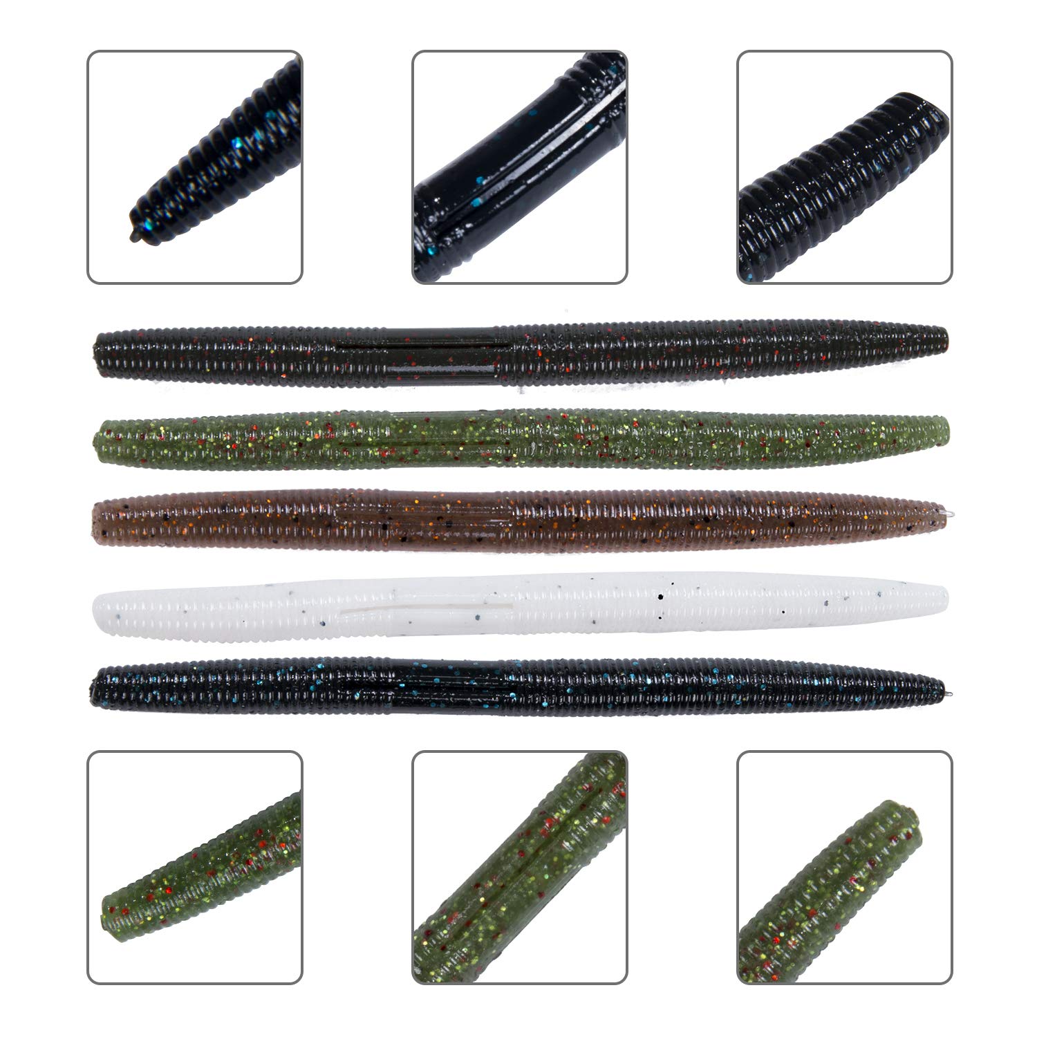 Mgotu Wacky Senko Worms-4'' 5''Soft Plastic Lures,Bass Fishing Baits Kit with Tackle Box Freshwater Saltwater