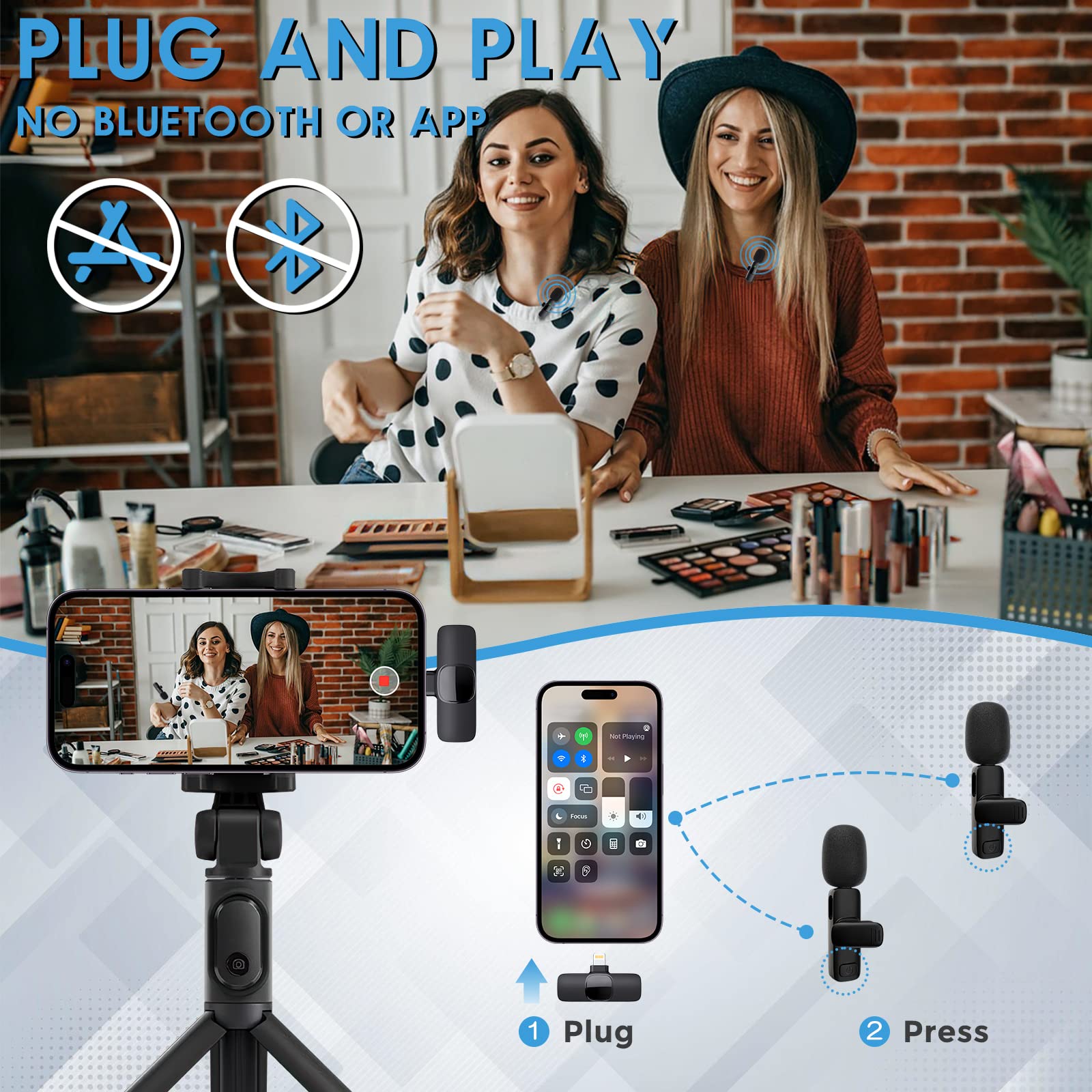 SLADE Wireless Lavalier Microphone for iPhone, Lightning Connector, 72mAh Battery, 6 Hours of Recording, Noise Cancellation, Unobstructed Reception, 360 Audio Pickup