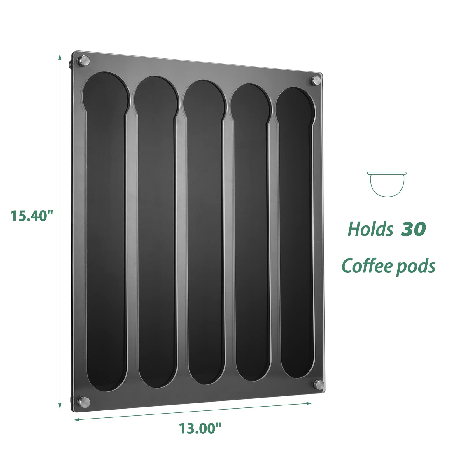 Pemtow Coffee Pod Holder Organizer Compatible With Nespresso Vertuo Capsules, Double-Deck Acrylic Vertuoline Pod Storage for Wall, Holds 30 Pods(Capsules Not Included)