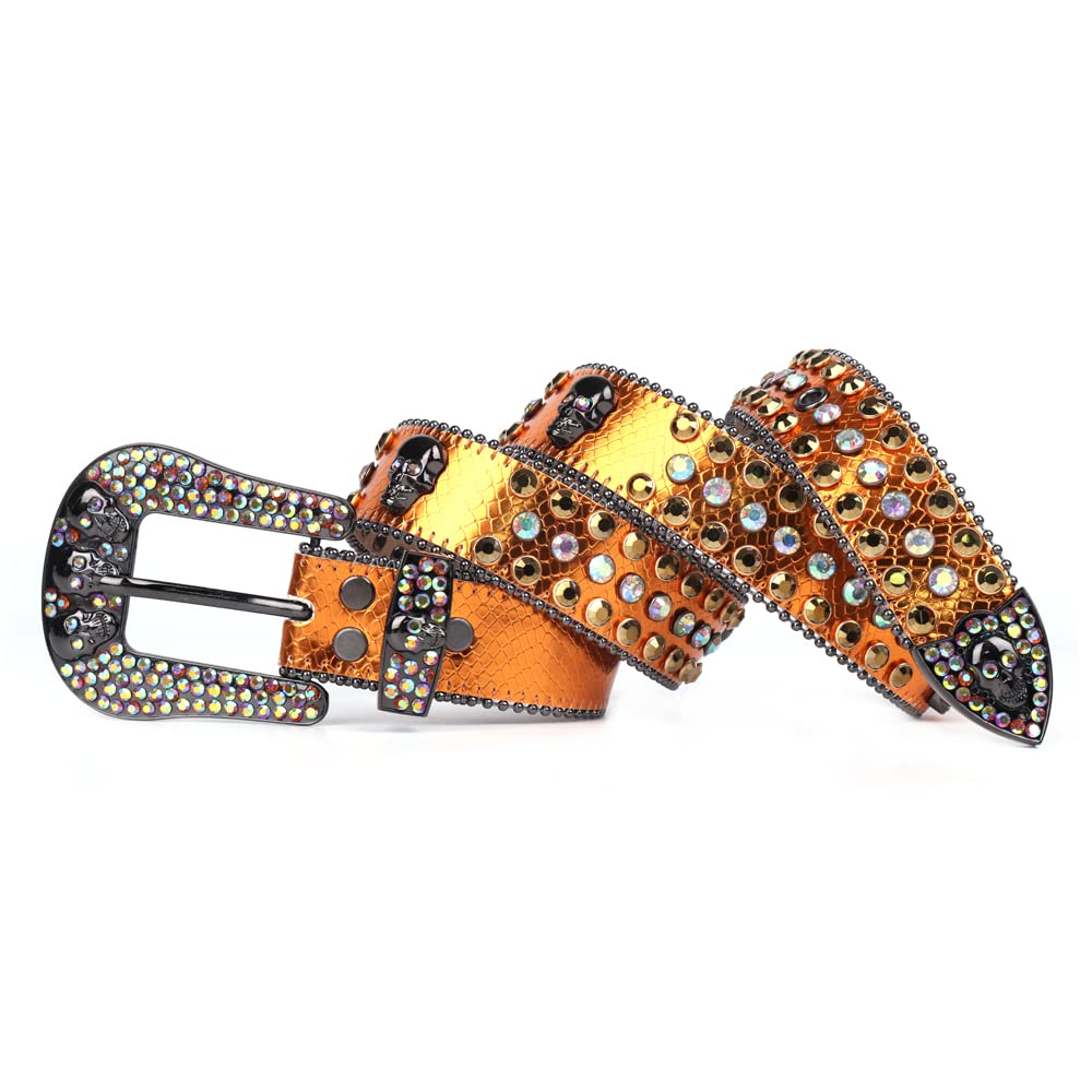 Rhinestone Belt Ladies Men Skull Belt Luxury Designer Diamond Embellished Belt Purple 38 inch