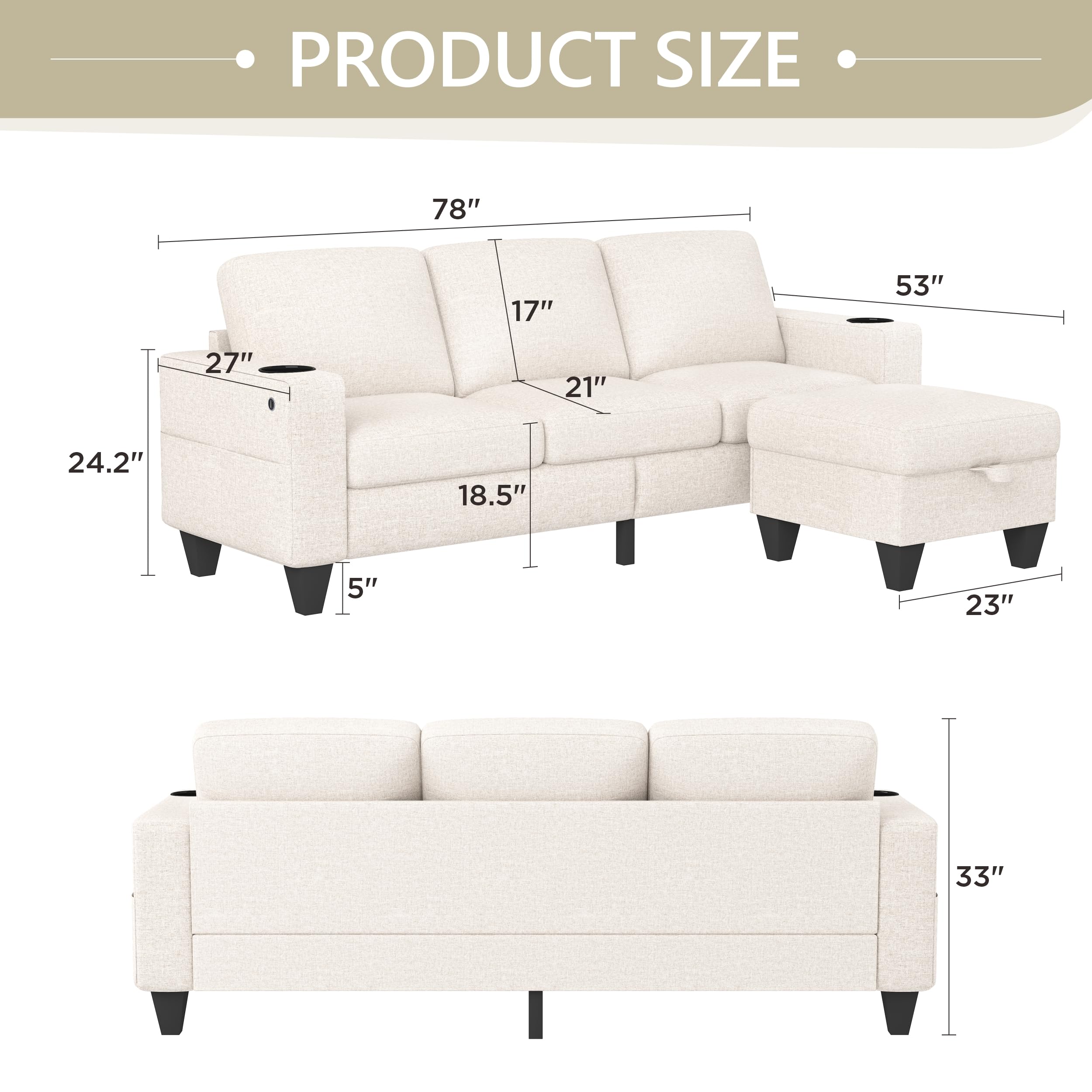 ZeeFu Convertible Sectional Sofa Couch: 3 Seat L-Shaped Small Sectional Sofa Couches with Storage Ottoman - Modern Black Velvet Upholstered Sofa Set for Living Room Office Small Space Apartment