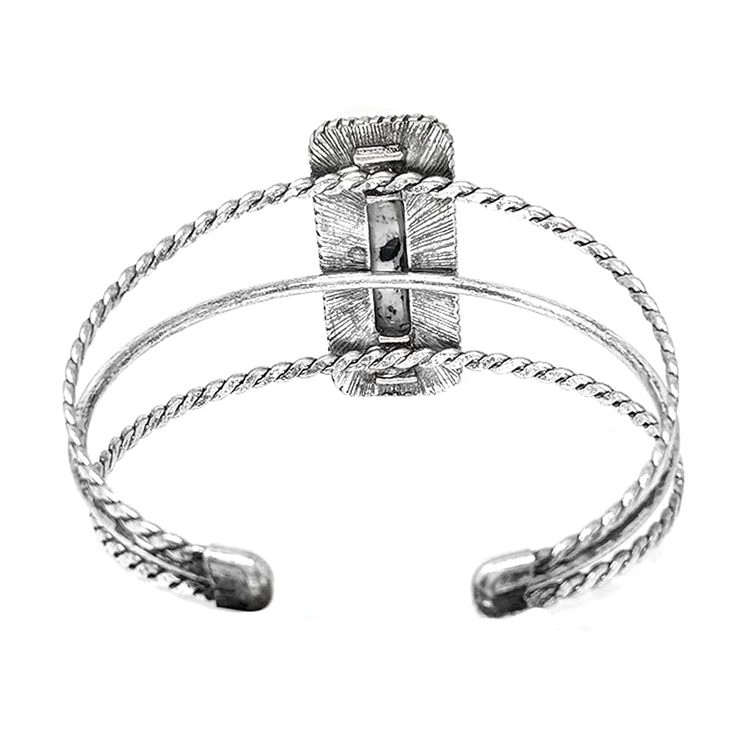 Rosemarie & Jubalee Women's Western Style Semi Precious Howlite Stone Open Cuff Bracelet (Rectangular White With Black Howlite Stone)