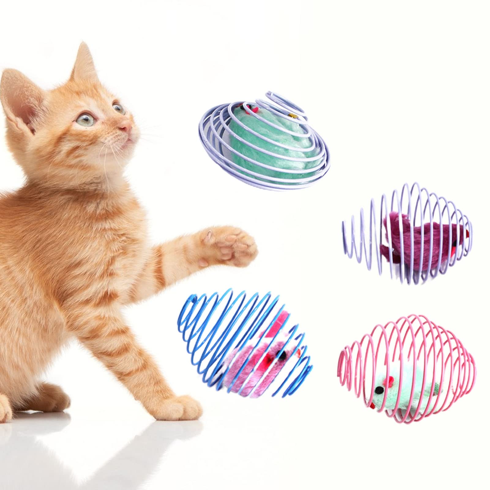 leasote 6Pcs Cat Spring Balls Set, Stretchable Cat Spring Caged Rats Toys Interactive Cat Toy, Relieve Boredom Plush Mouse Spring Toy for Indoor Cat Kitten Multicolor