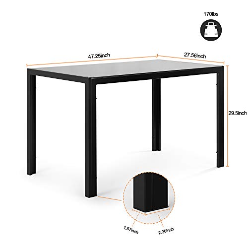 VERYKE Kitchen Dining Table Set for 4,Modern Tempered Glass Rectangular Dining Table & 4 Faux Leather Chairs Furniture Set for Kitchen Breakfast, Dining Room (Black)