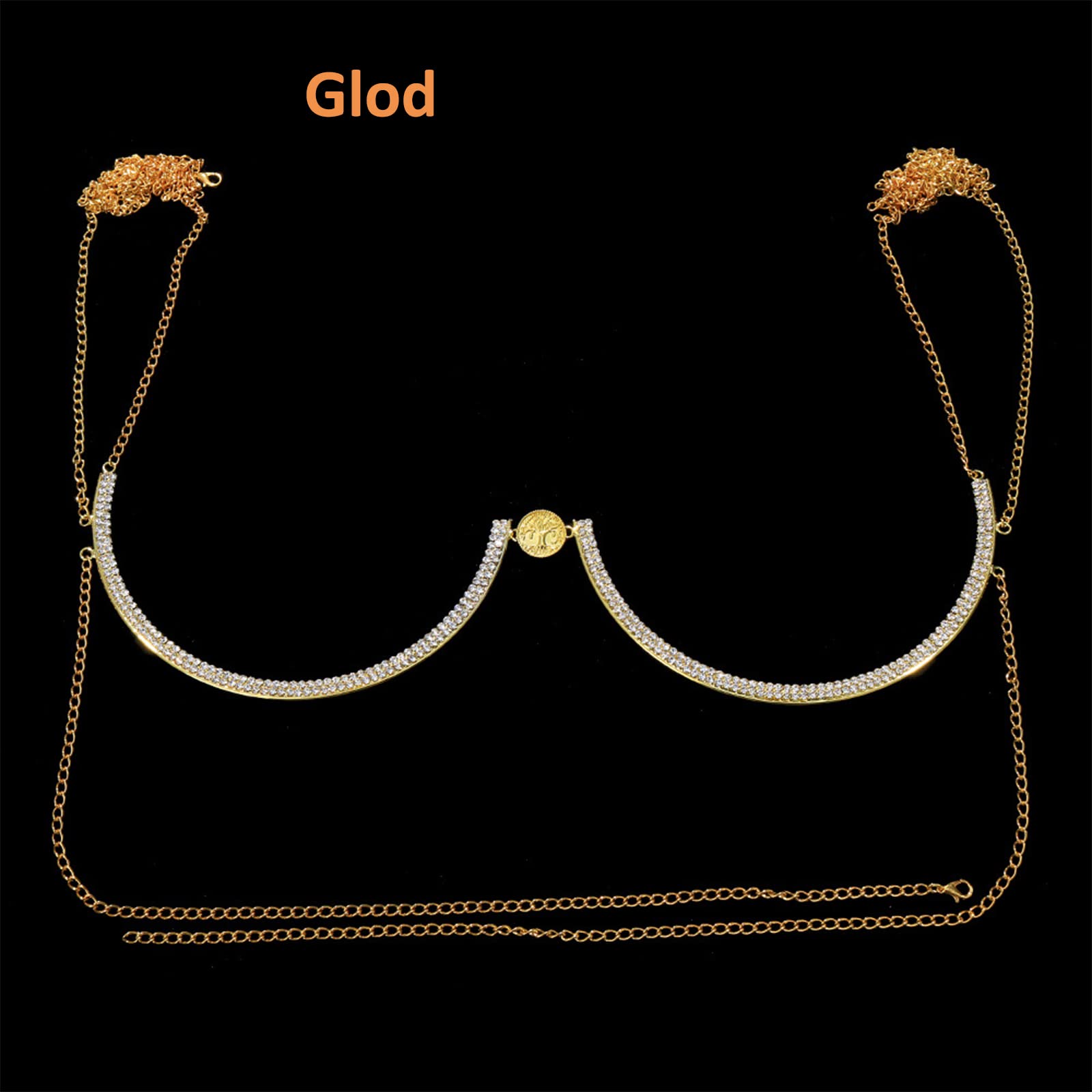 Sexy Metal Bikini Body Chains for Women,Rhinestone Chest Bracket Bikini Bra Chest Chain (B)
