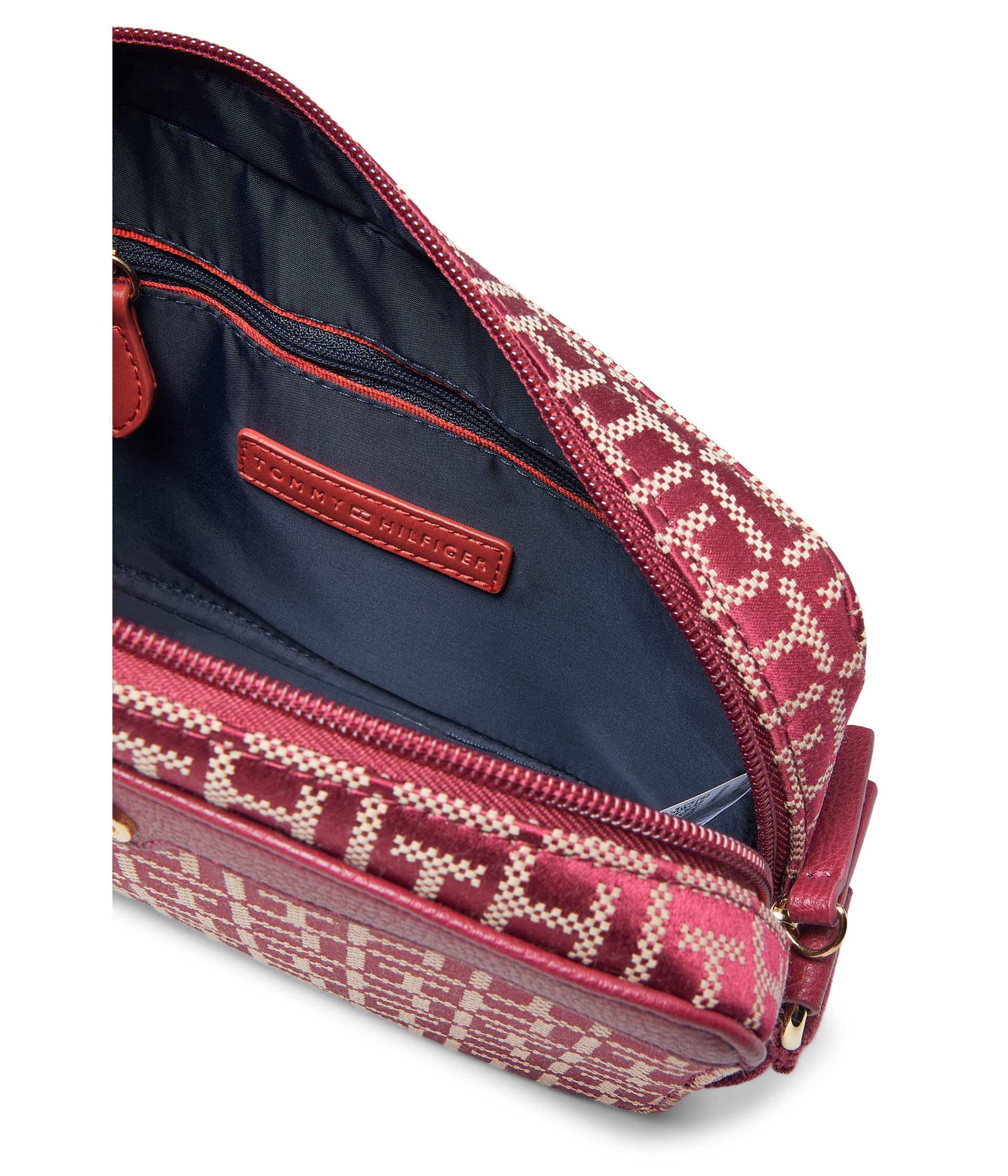 Tommy Hilfiger Gretta II Camera Crossbody Square Monogram Jacquard Italian Wine/Stone One Size