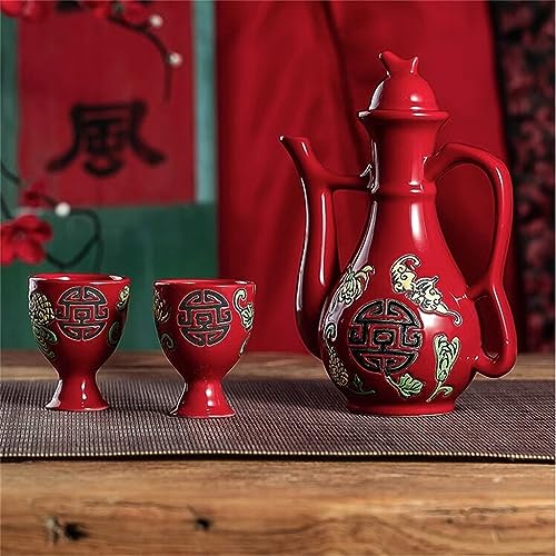 MMLLZEL Wedding Supplies Gift Chinese Ceramic Red Wine Set Wedding Cross Glass Wine Wine Glass Wine Pot