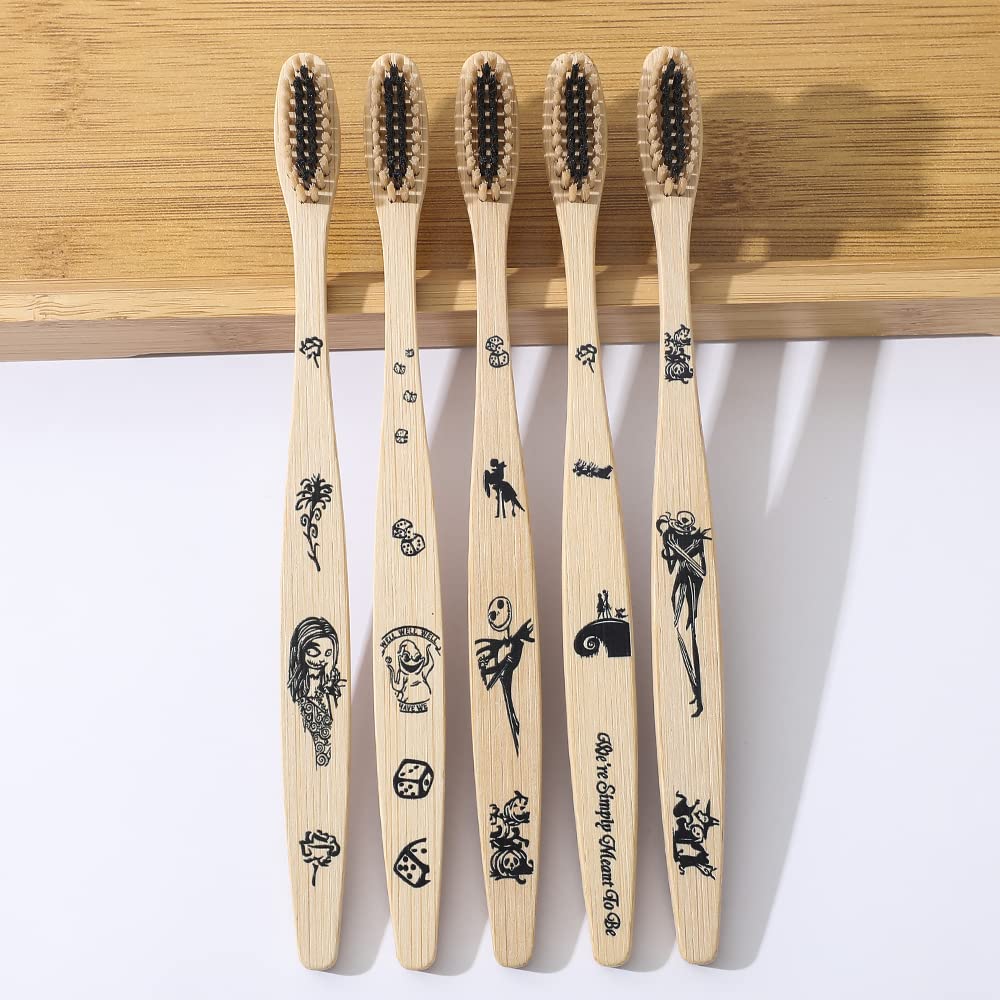 YNJFKX Cartoon Brush Handle Soft (10 Count),BPA Free, Environmentally Friendly Biodegradable Bamboo Toothbrush,Curve Bristles to Help Effectively Teeth Tooth