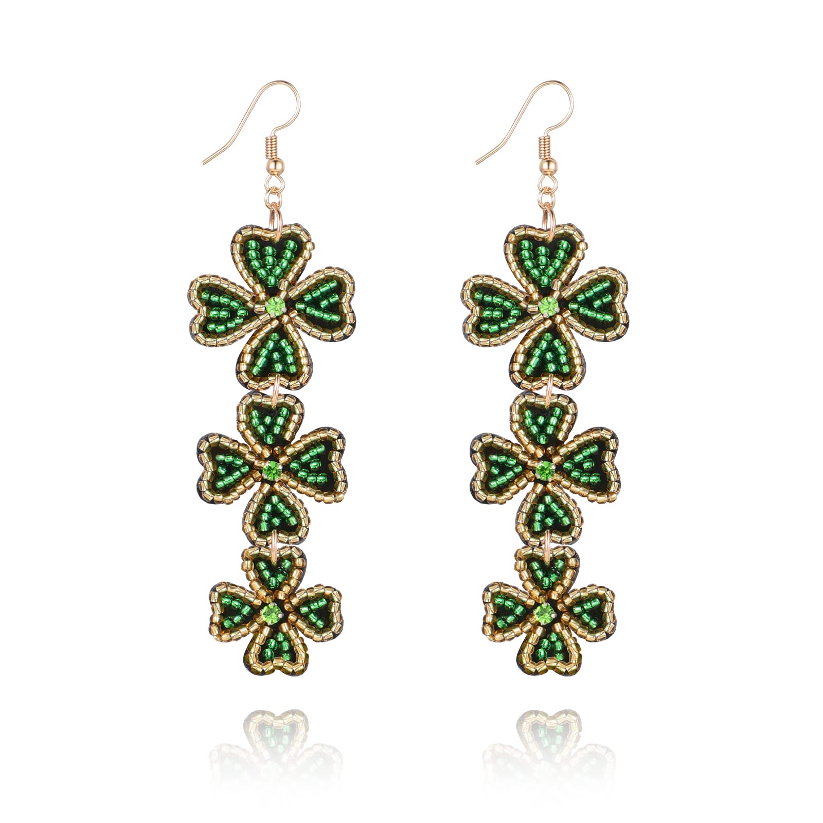 St. Patrick's Day Earrings Tassels Beaded Green Leaf Earring for Women Handmade Lucky Shamrock Hat Drop Dangle Earrings Irish Holiday Jewelry Gift