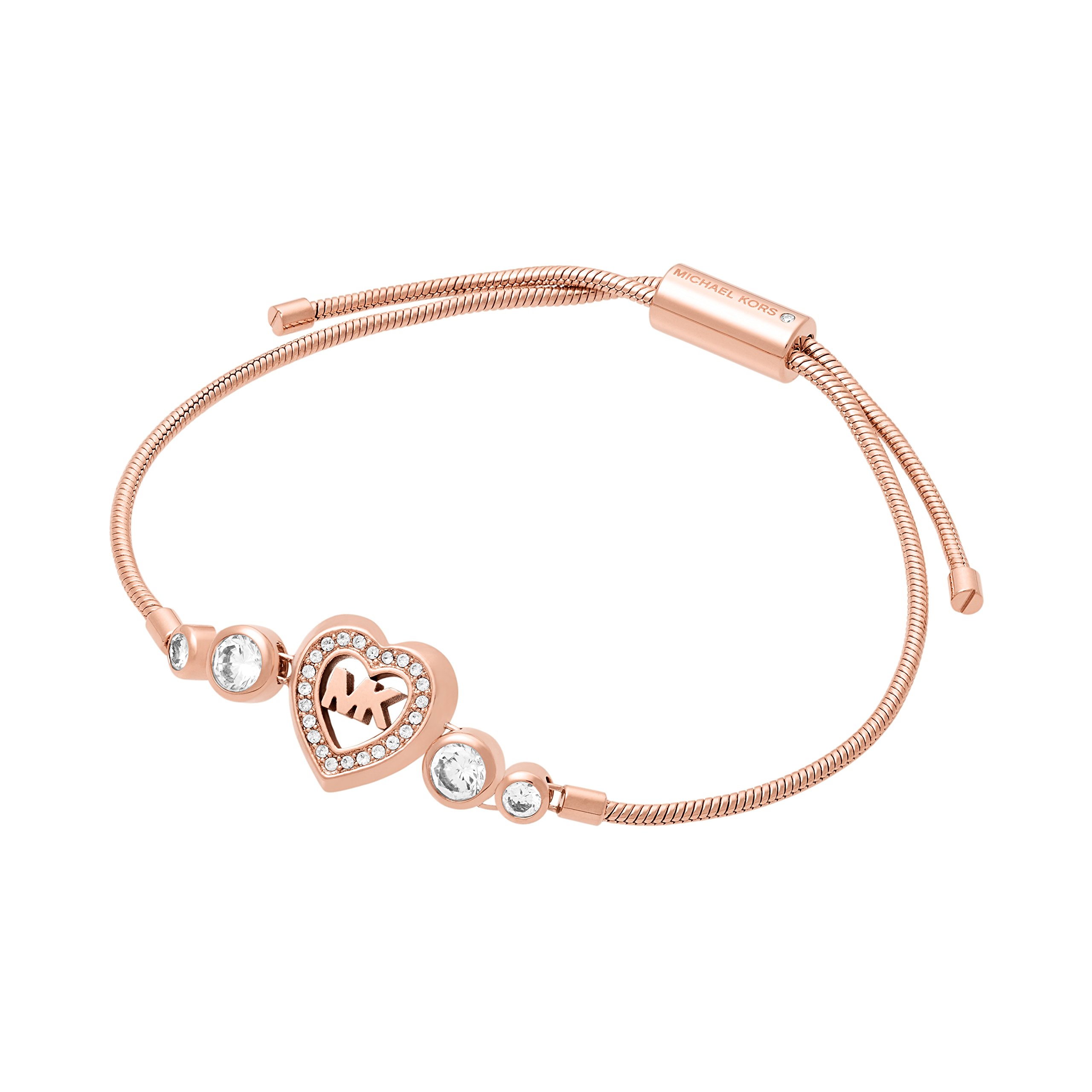 Michael Kors Womens Rose Gold-Tone Heart Link Charm Bracelet, One Size