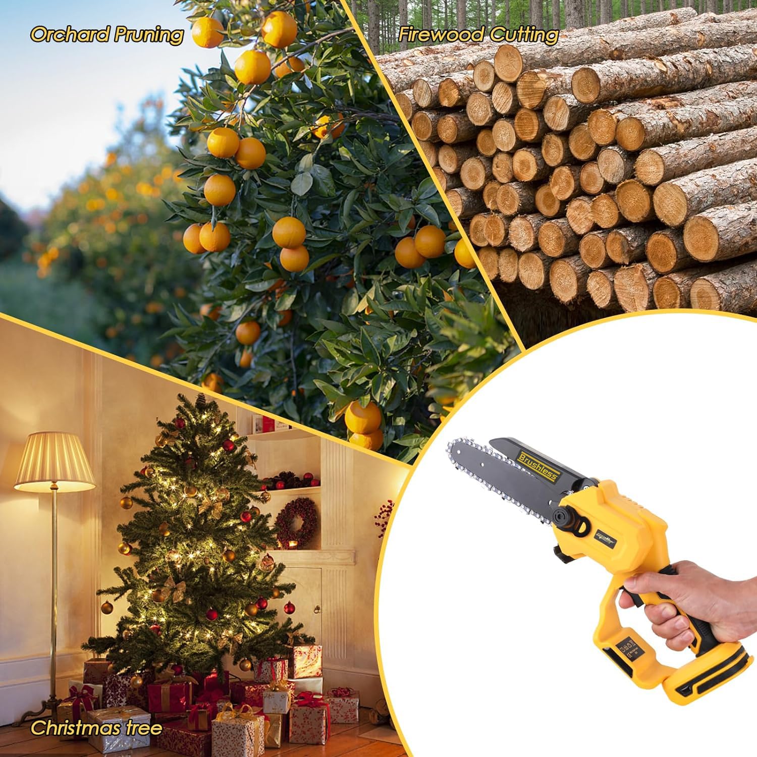 Mellif Cordless Power Chainsaw for Dewalt 20V Max Battery (Battery NOT Included) 6-Inch Hand-held Mini Pruning Saw with Brushless Motor & Replacement Chain for Wood Cutting | Tree Trimming | Camping