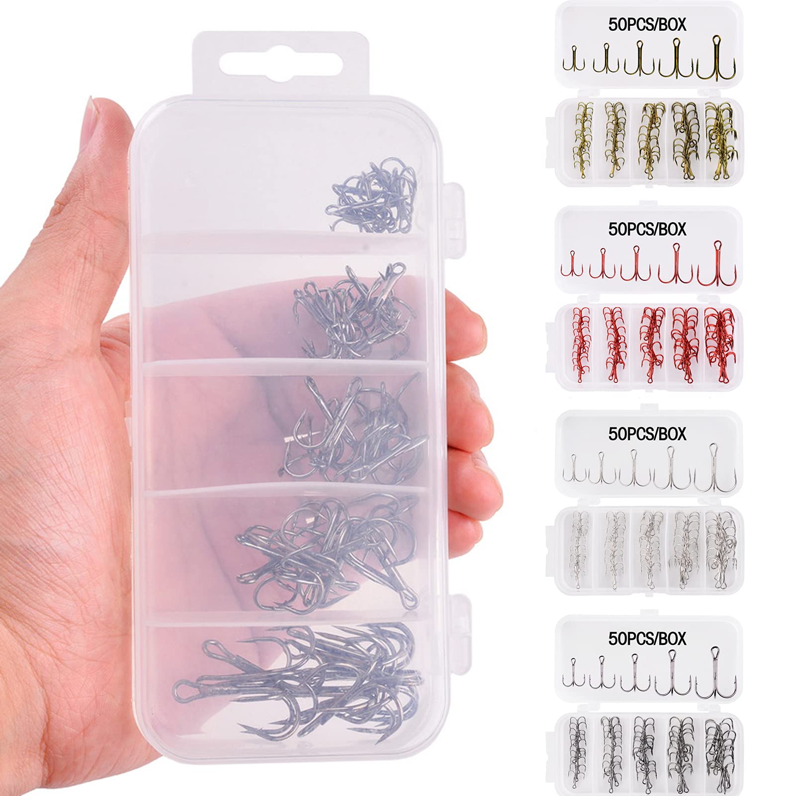 mogen886 50Pcs Fishhook Portable Sharp Anti-Corrosion Treble Fish Hook Fishing Accessory for Fish Outdoor Black