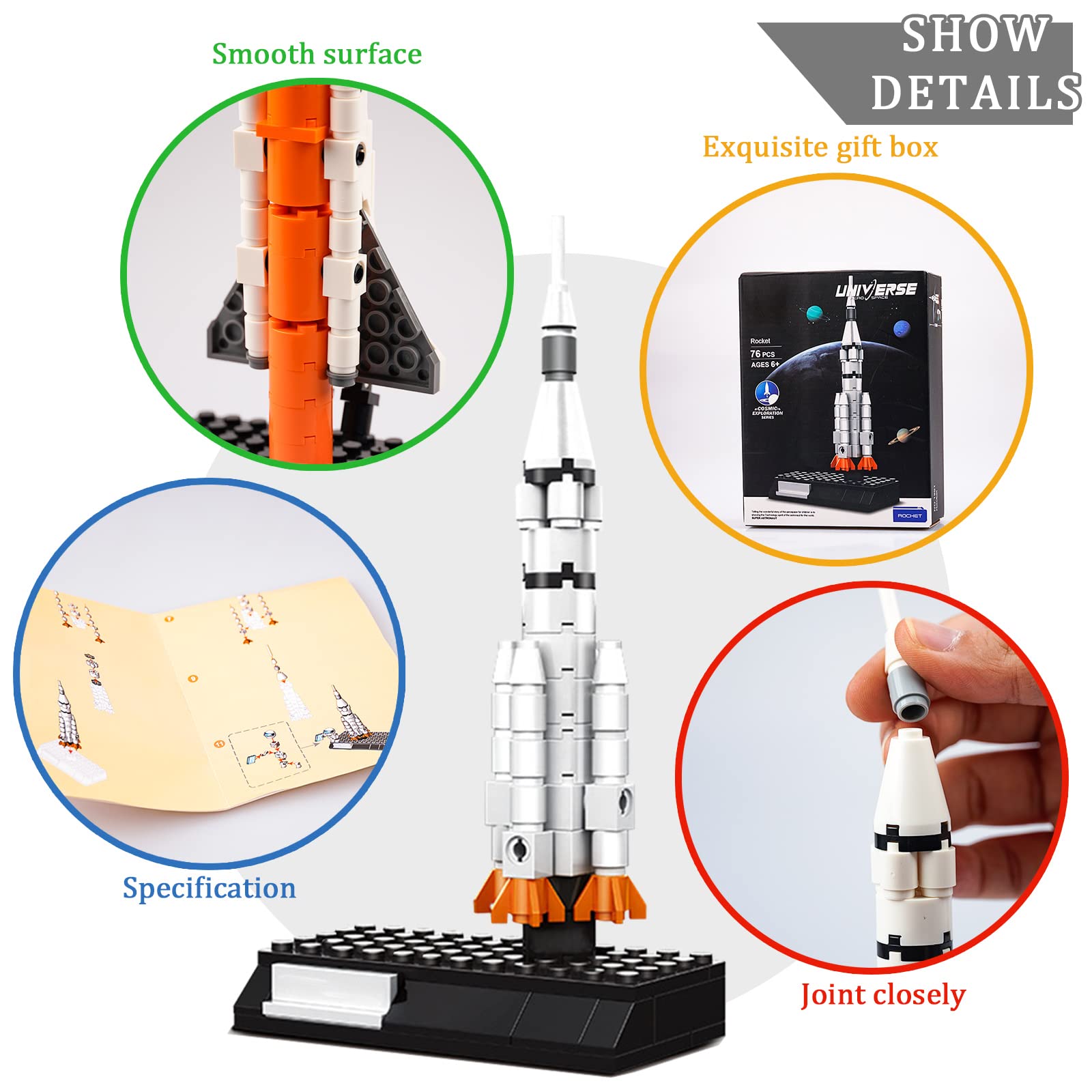 SAIEMNOOET Rockets Ship Launch Building Kit 76Pcs Aerospace Series Space Model Block Science Educational Kids Toys Boy Girl Christmas Gift