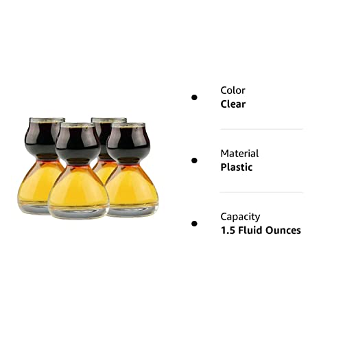 QUAFFER Double Bubble Layered PLASTIC Shot Glass Plus Recipe Card – Clear Chaser Shot Glass Jigger for Smooth Tasty Shots – Fun Unique Split Shot Glasses Barware (Set of 4)