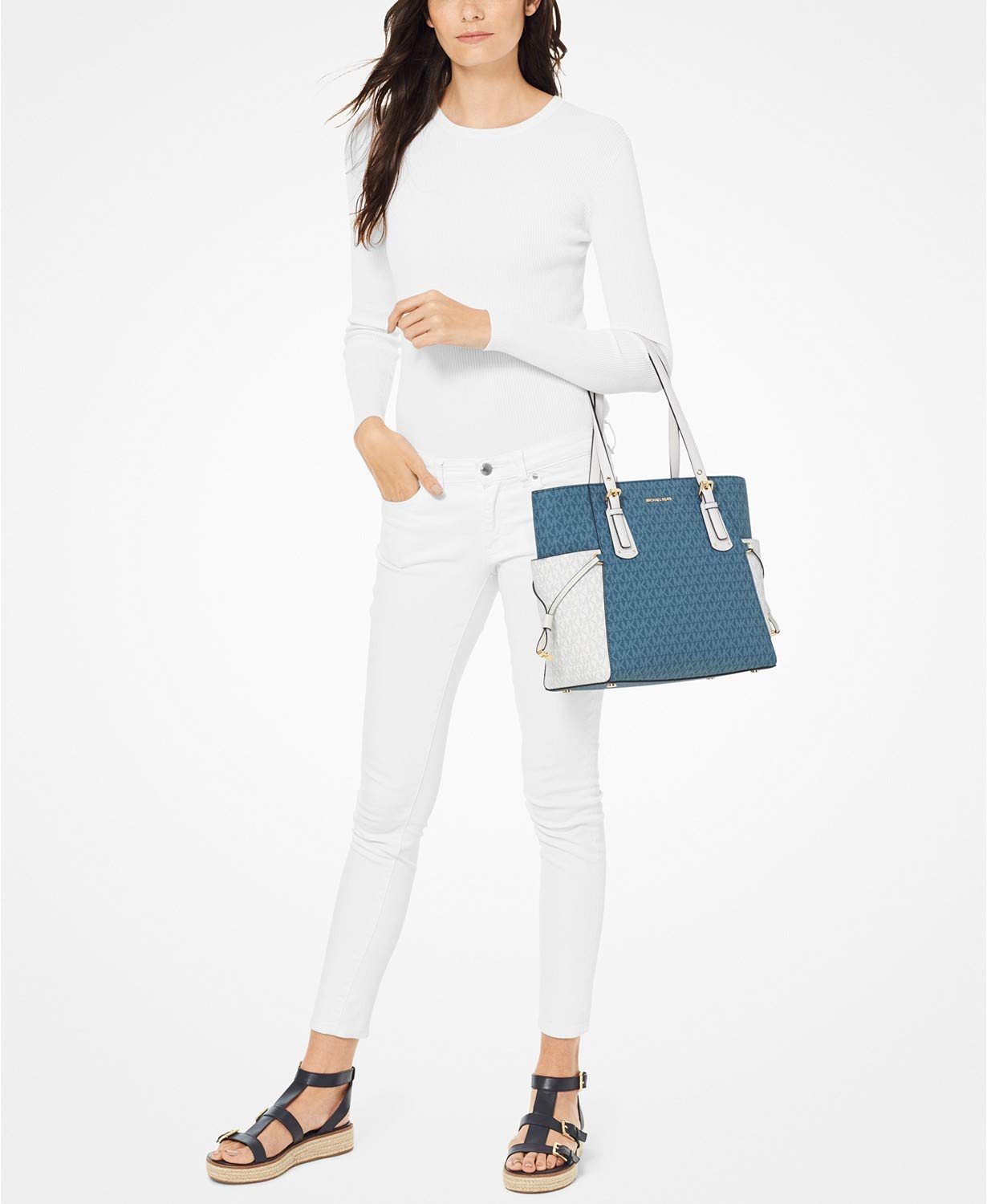 MICHAEL Michael Kors Voyager Signature East/West Tote Dark Chambray Multi One Size