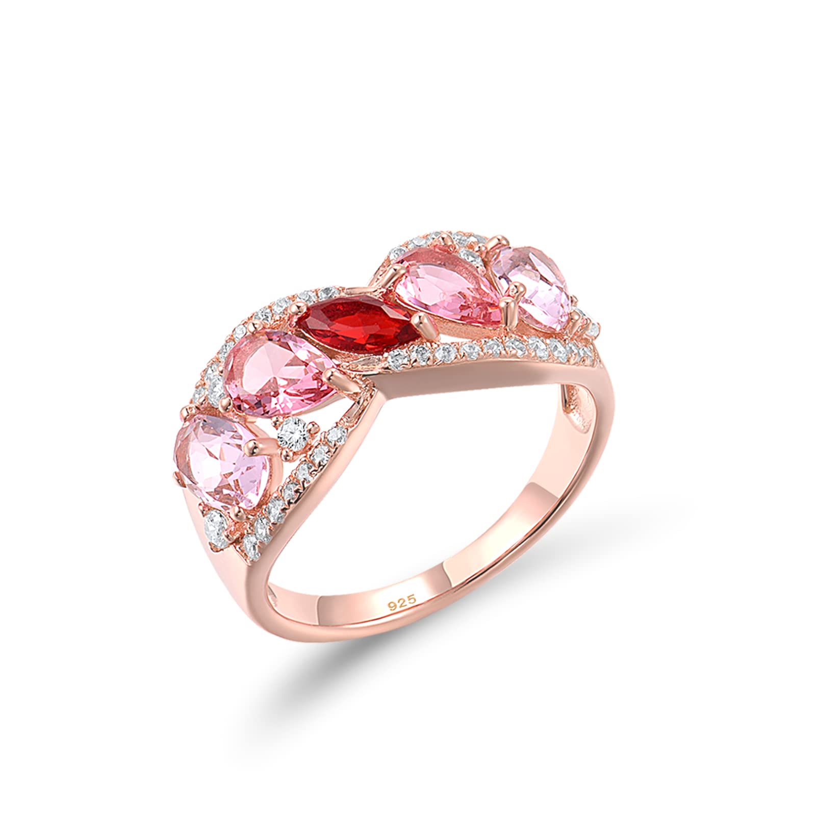 Santuzza 925 Sterling Silver Red Marquise Shape Ring Rose Plating Cubic Zirconia Statement Ring for Women (8)