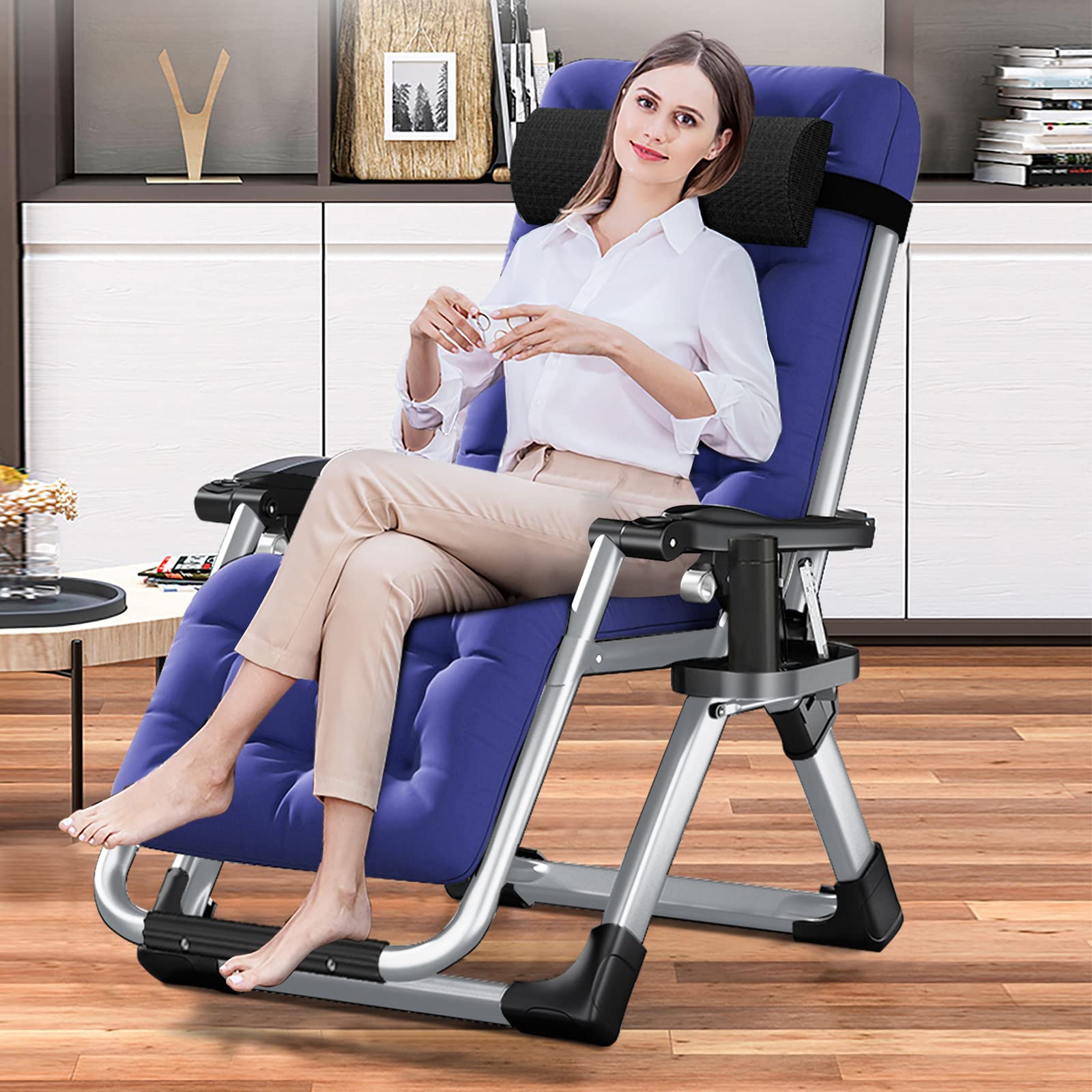 LILYPELLE Zero Gravity Chair, Premium Lawn Recliner Folding Portable Chaise Lounge with Detachable Cushion, Headrest and Cup Holder, Reclining Patio Lounger Chair